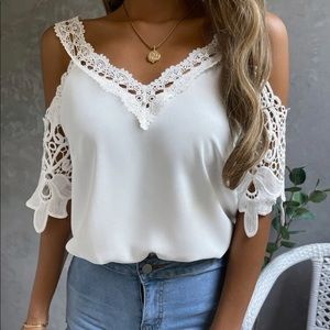 Tops | Boho Cold Shoulder Lace Sleeve Blouse | Poshmark